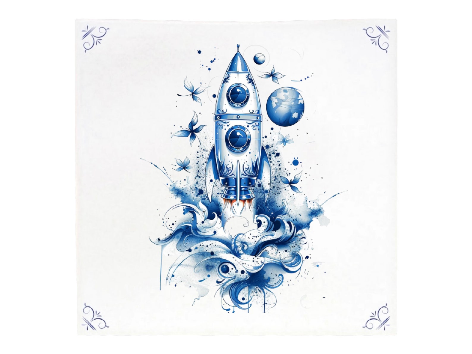 Rocket, Tile, Delft Blue, Kitchen Tile, Bathroom Tile, Wall Art ...