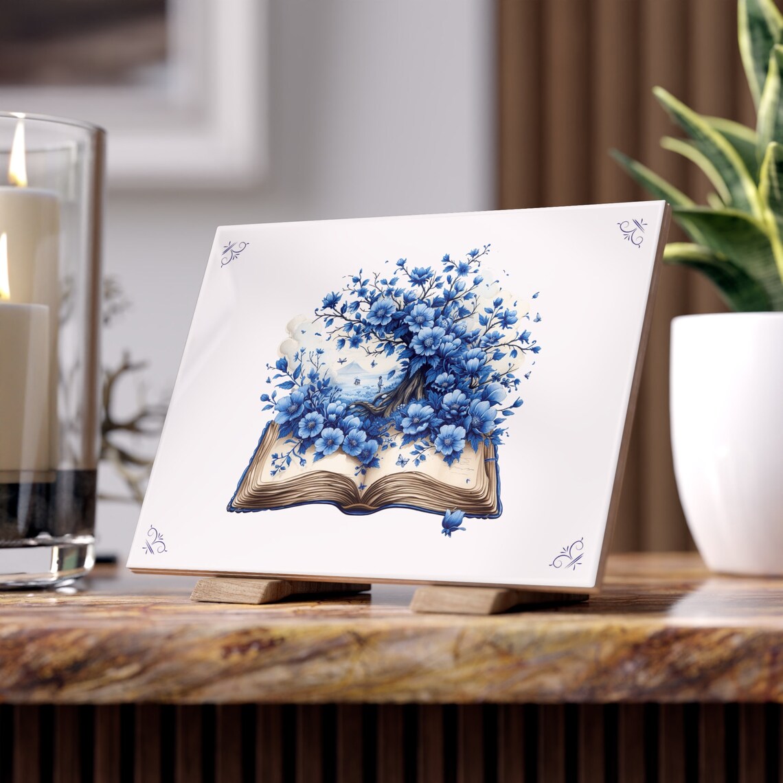 Book, Ceramic Tile, 6" X 8", Delft Blue Tile, Book Lover, Delft Blue ...