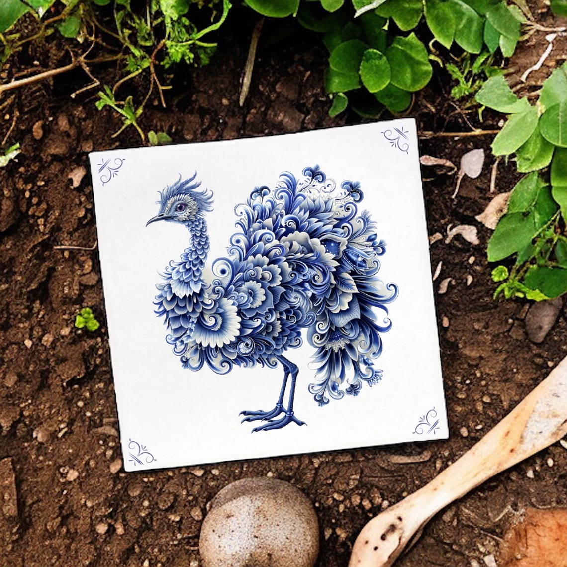 Delft Blue Ostrich, Delft Blue, Tile, Delft Blue Tiles, Animal Tile ...