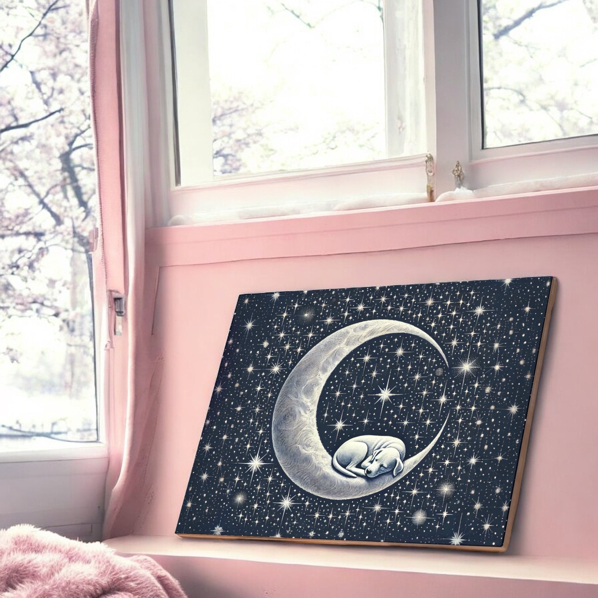 Moon Dog, Ceramic Tile, 6" X 8", Stardust Collection, Nursery Decor ...