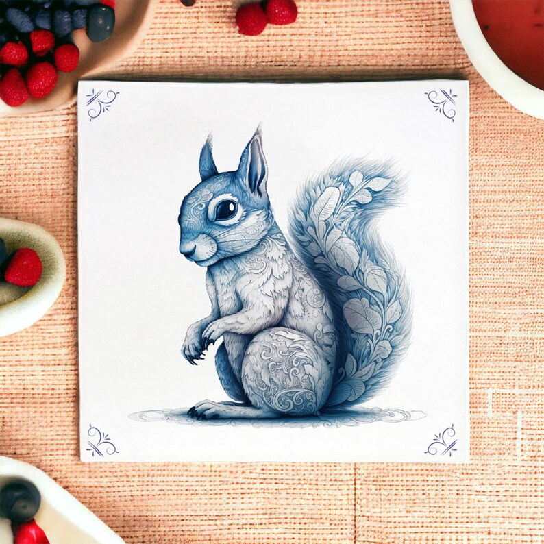 Squirrel, Tile, Squirrel Gift, Squirrel Tile, Animal Tile, Delft Blue ...