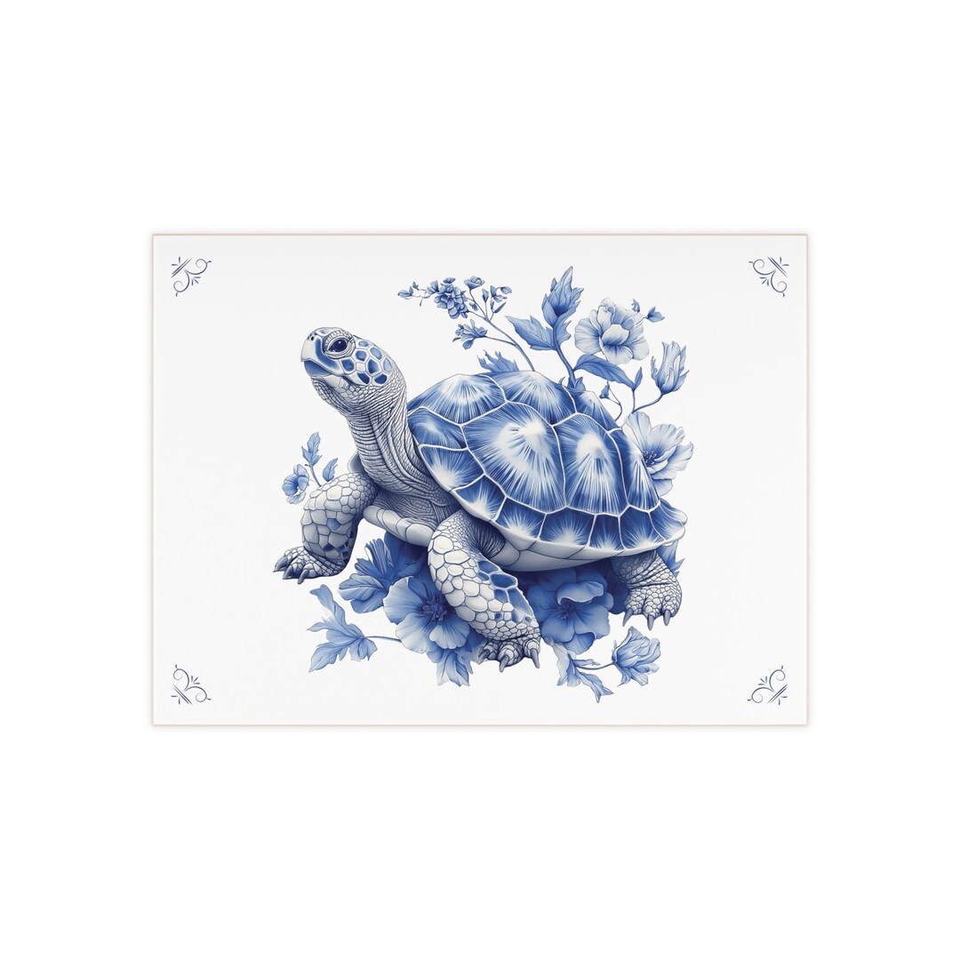 Turtle Ceramic Tile, 6" X 8", Delft Blue, Delft Blue Tile, Turtle, Tile ...