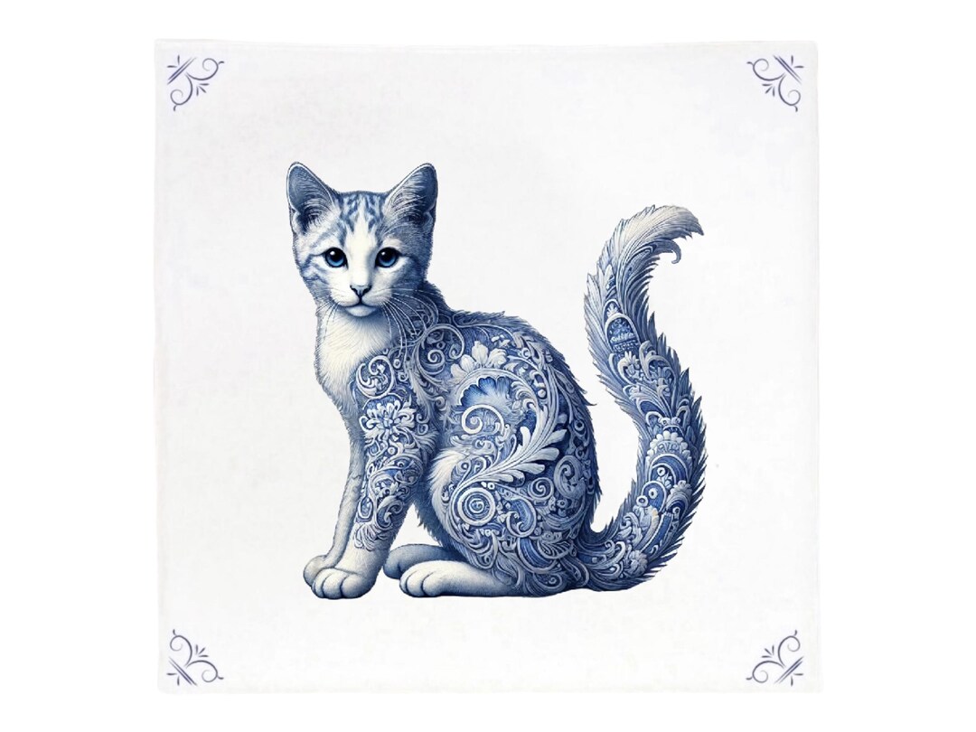 Cat, Delft Blue, Ceramic Tile, Kitchen Tile, Bathroom Tile, Backsplash ...
