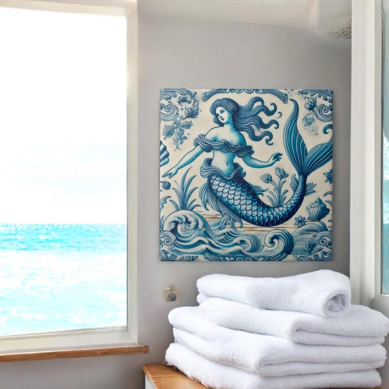 Mermaid, Delft Blue, Delft Blue, Delft Blue Tile, Ceramic Tile, Little ...