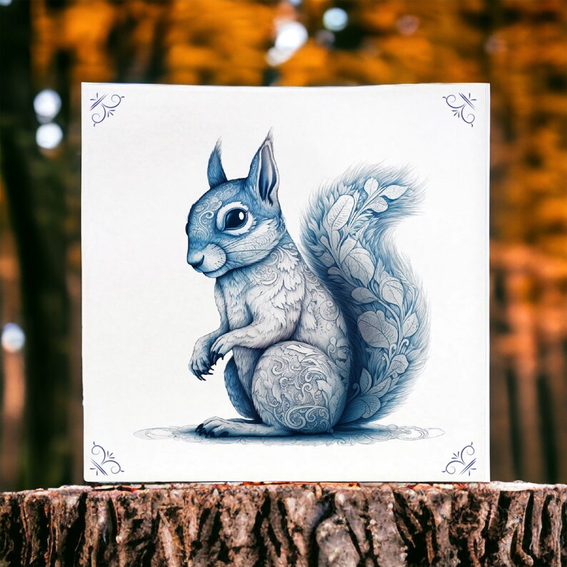 Squirrel, Tile, Squirrel Gift, Squirrel Tile, Animal Tile, Delft Blue ...