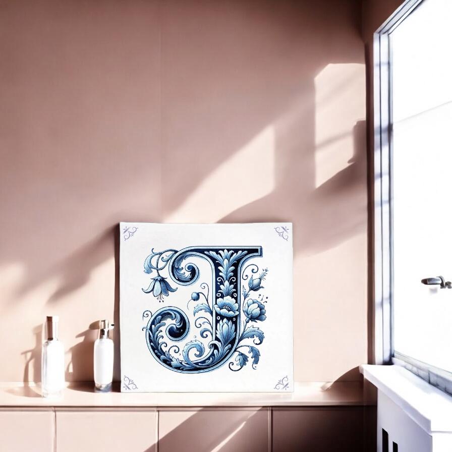 Alphabet, Initial J, Alphabet Tile, Tile, Delft Blue, Kitchen Tile ...