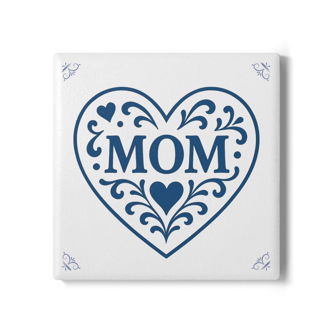 Mom, 3.94" X 3.94", Delft Blue, Ceramic Tile, Mother's Day, Mom Gift ...