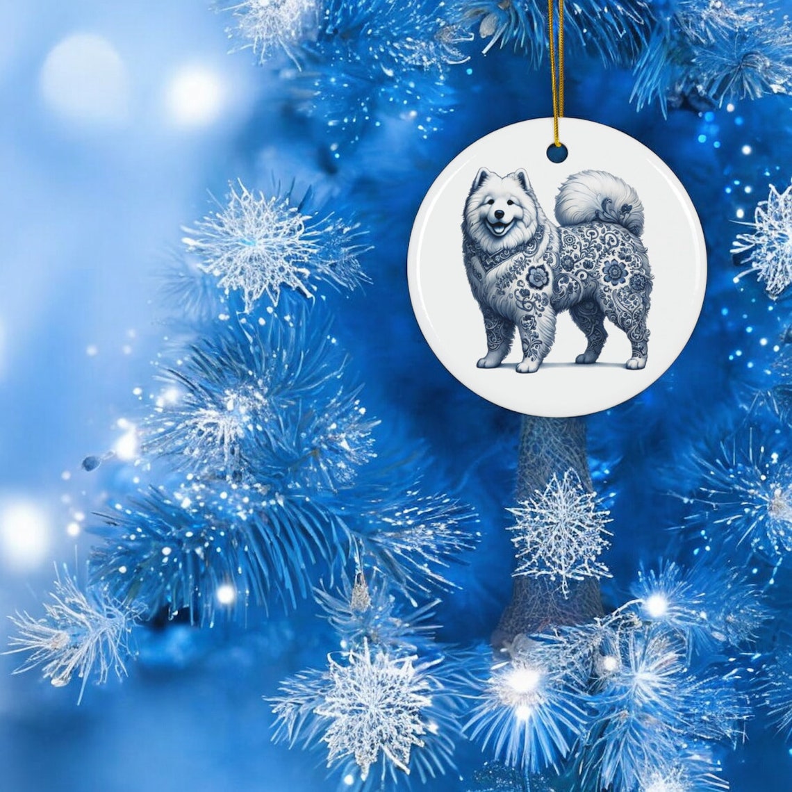 Samoyed, Delft Blue, Ceramic Ornament, Sammy, Xmas, Delft Blue, Delft ...
