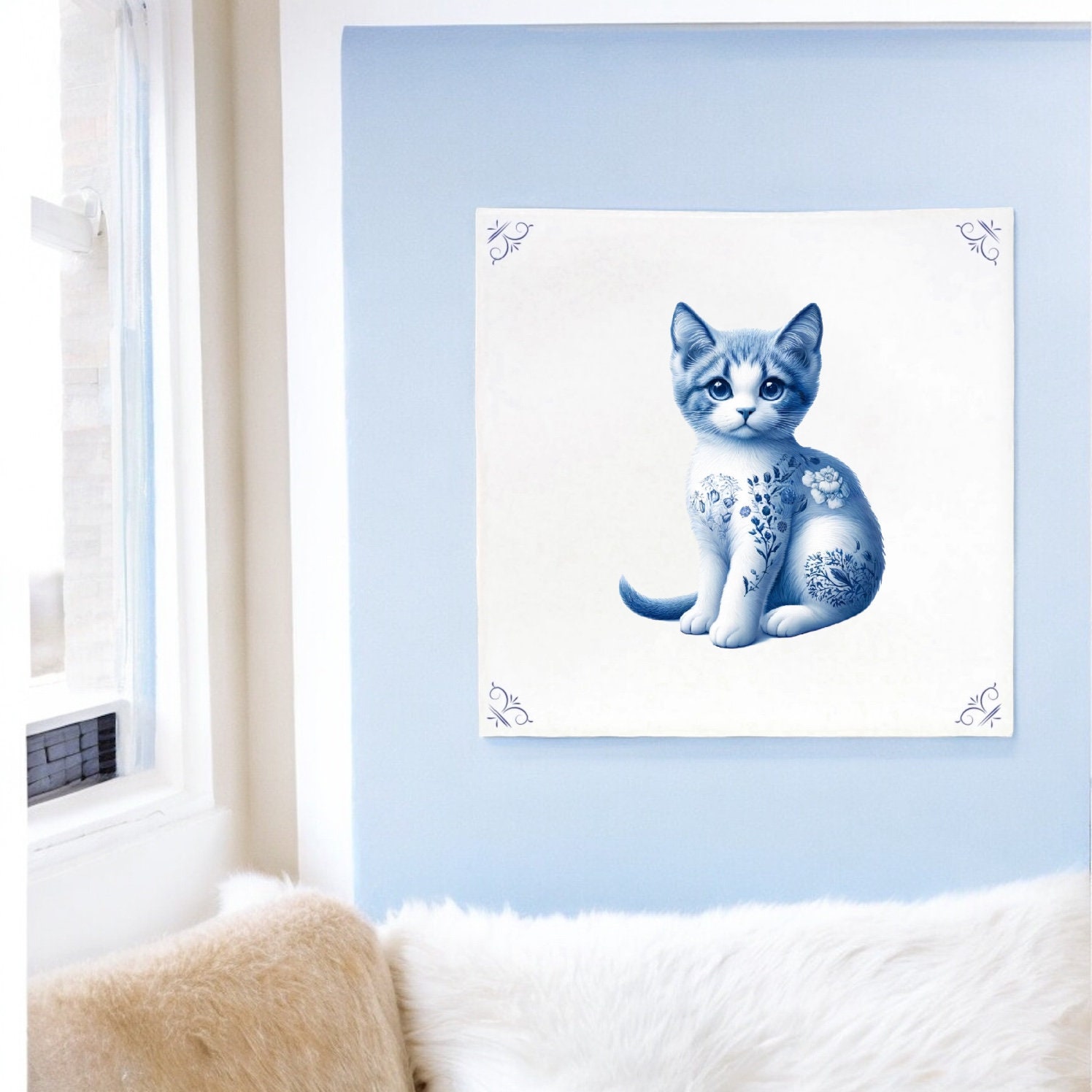 Kitten, Cat, Tile, Delft Blue, Kitchen Tile, Bathroom Tile, Wall Art ...