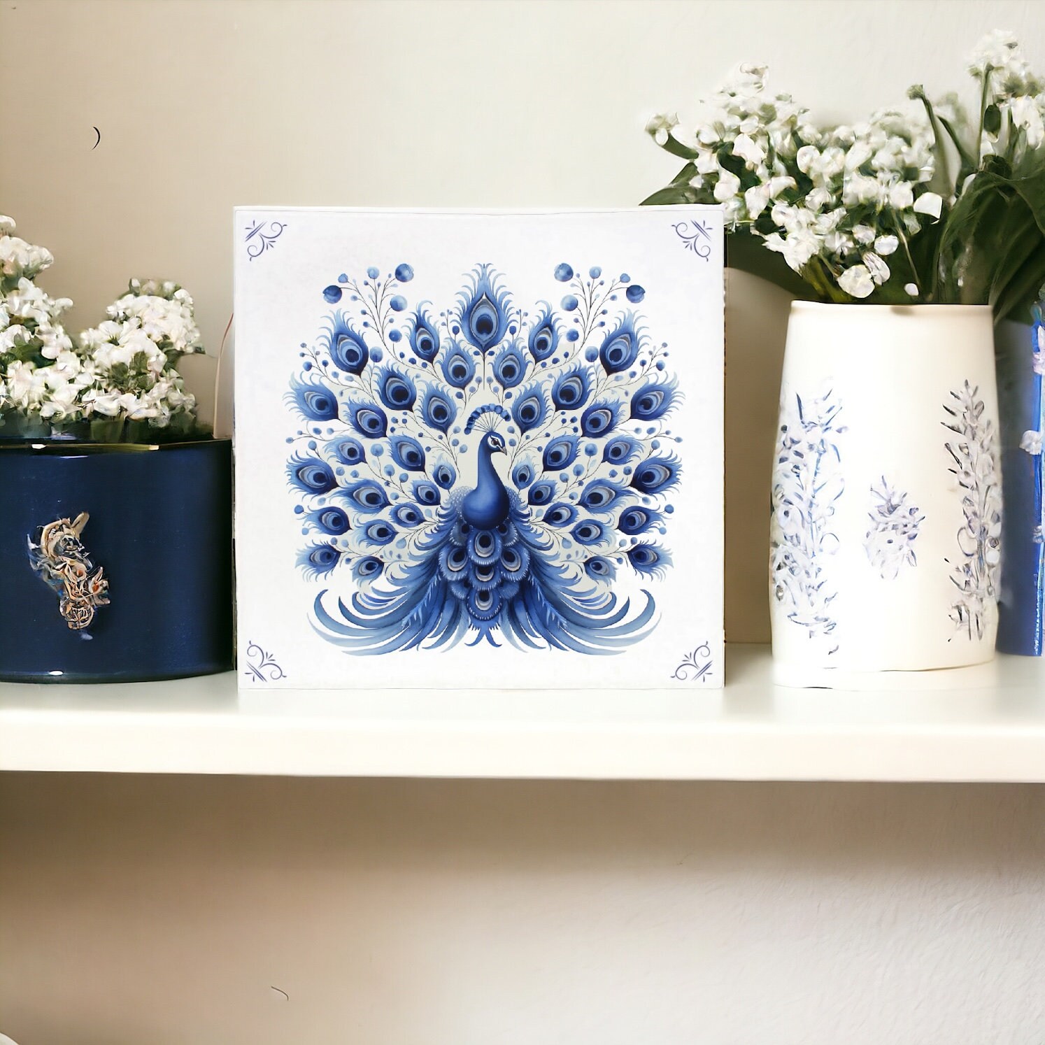 Delft Blue Peacock, Delft Blue Tile, Tile, Delft Blue Tiles, Peacock ...