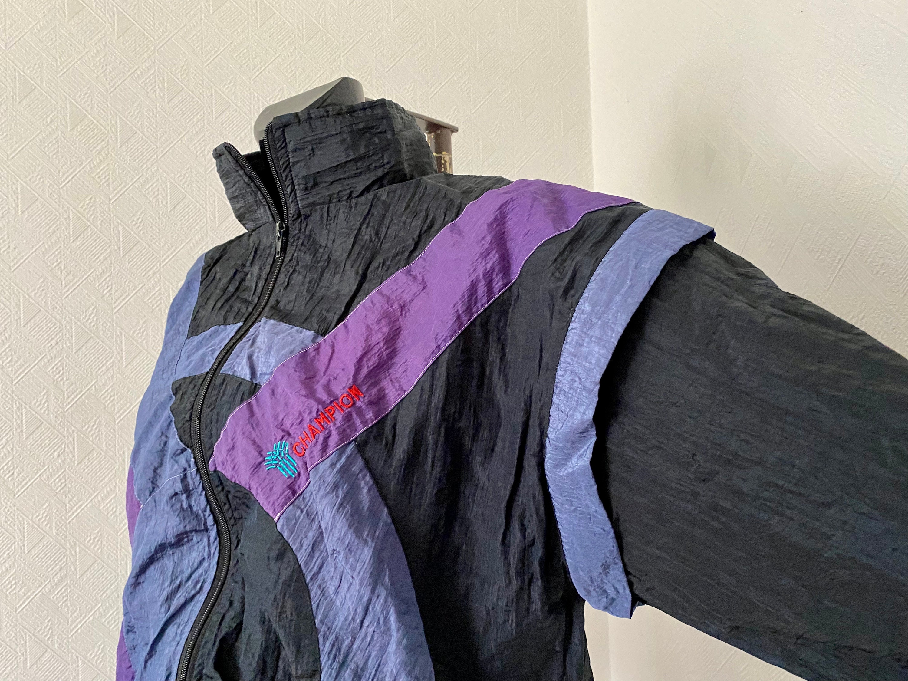 80s Champion Jacket/vest Running Park CASLEY Hipster Vintage Black ...