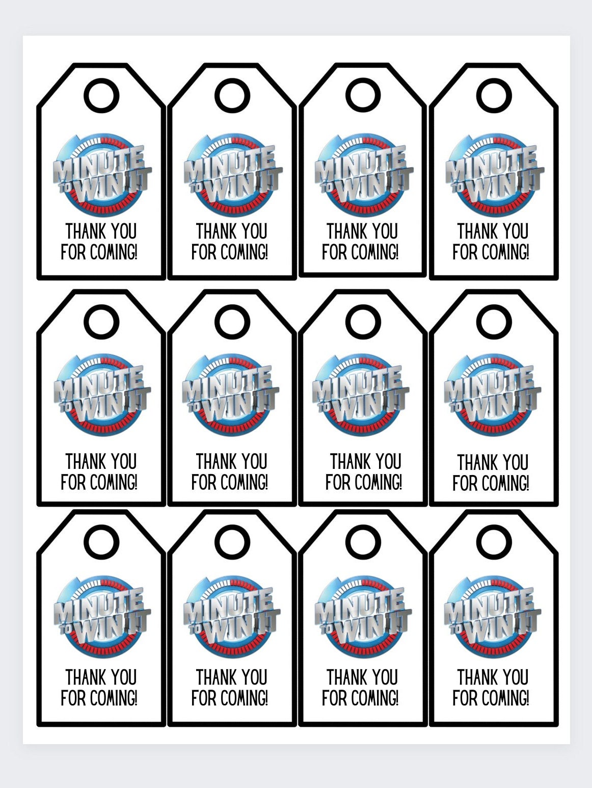 Minute to Win It Party Favor Tags | Cookie Tags | Goodie Bag Tags ...