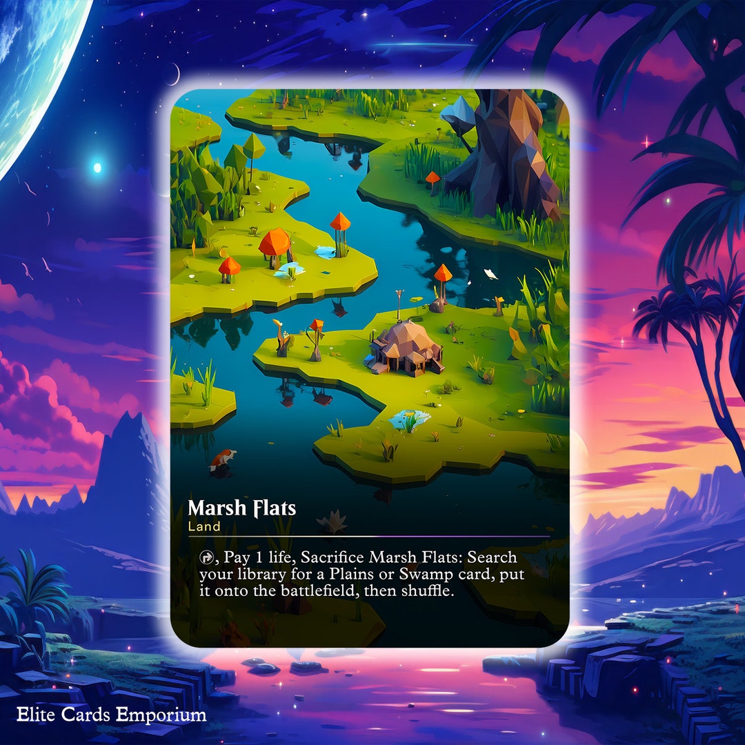Marsh Flats Borderless Full Art Fetch Land MTG EDH Magic Playtest Proxy ...