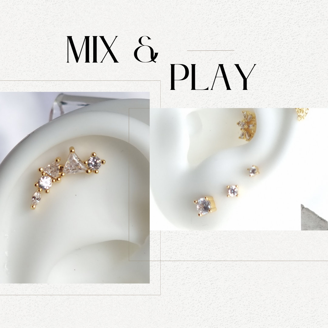 Ear Curation 7 Piece Set Hoop Ear Piercing Helix Conch Earring Stud ...