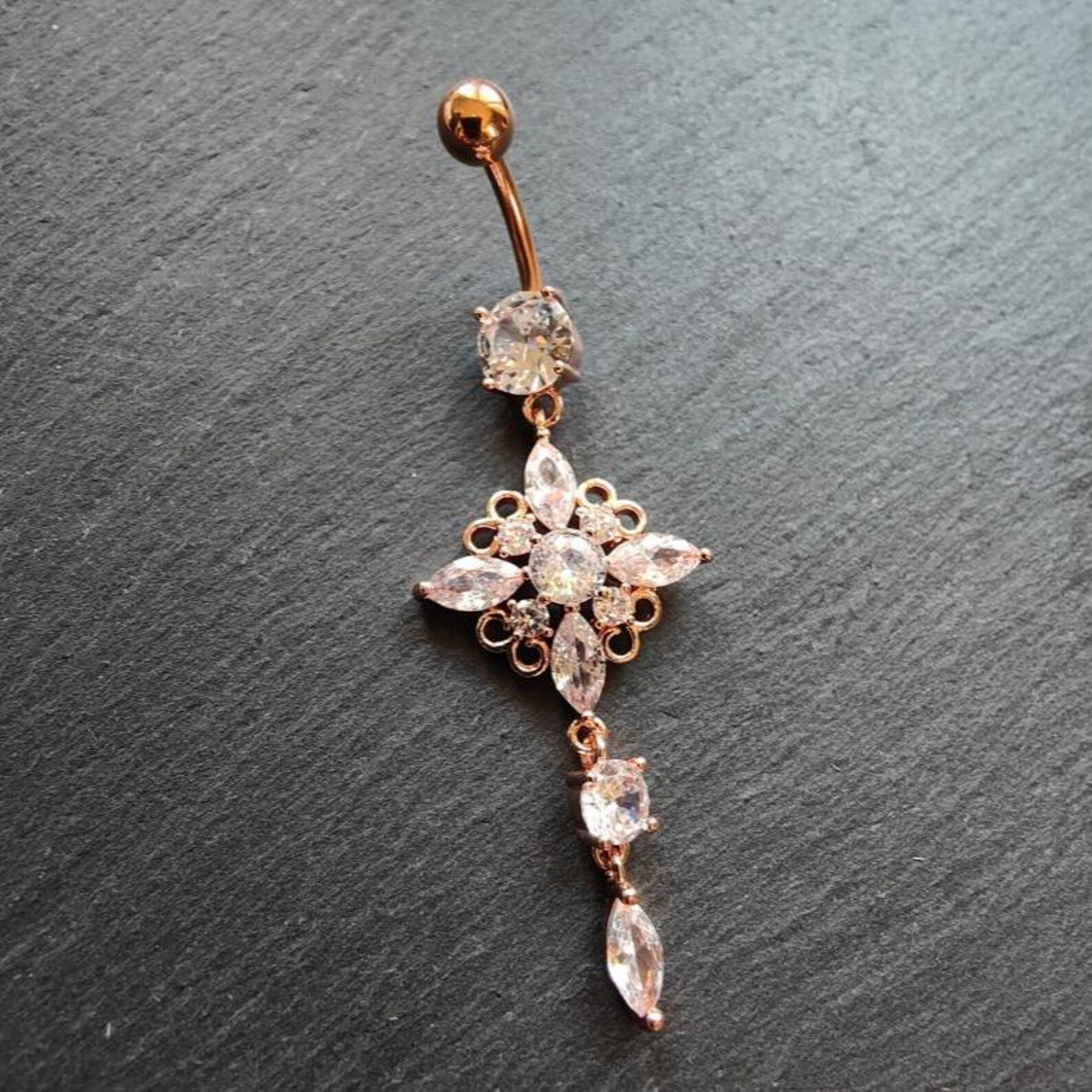 Silver Dangle Navel Piercing – Long Belly Button Jewelry With Rhombus ...