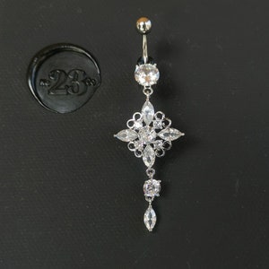 Silver Dangle Navel Piercing – Long Belly Button Jewelry With Rhombus ...