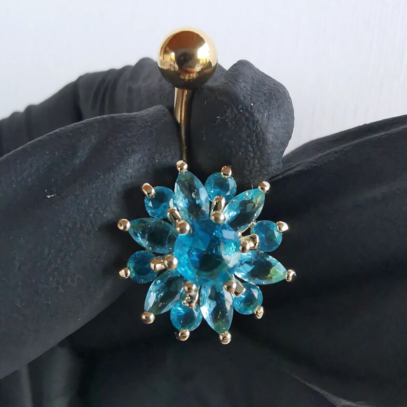 Blue Flower Belly Button Piercing Navel Ring Body Jewelry for Women ...