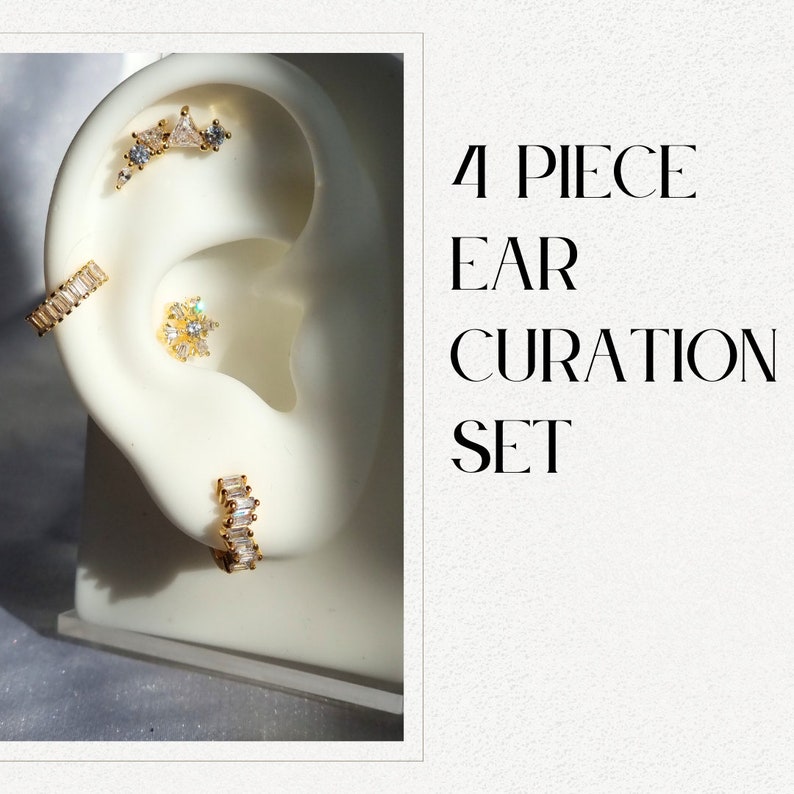 Ear Curation 7 Piece Set Hoop Ear Piercing Helix Conch Earring Stud ...