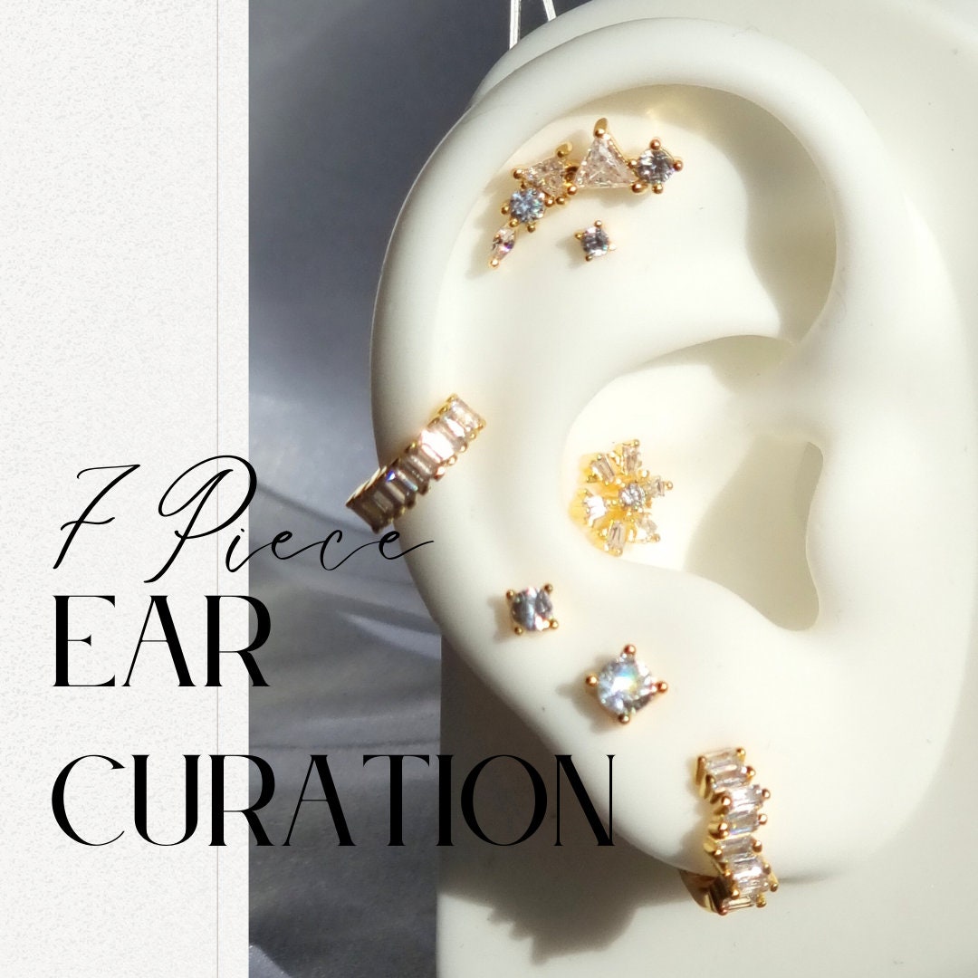 Ear Curation 7 Piece Set Hoop Ear Piercing Helix Conch Earring Stud ...