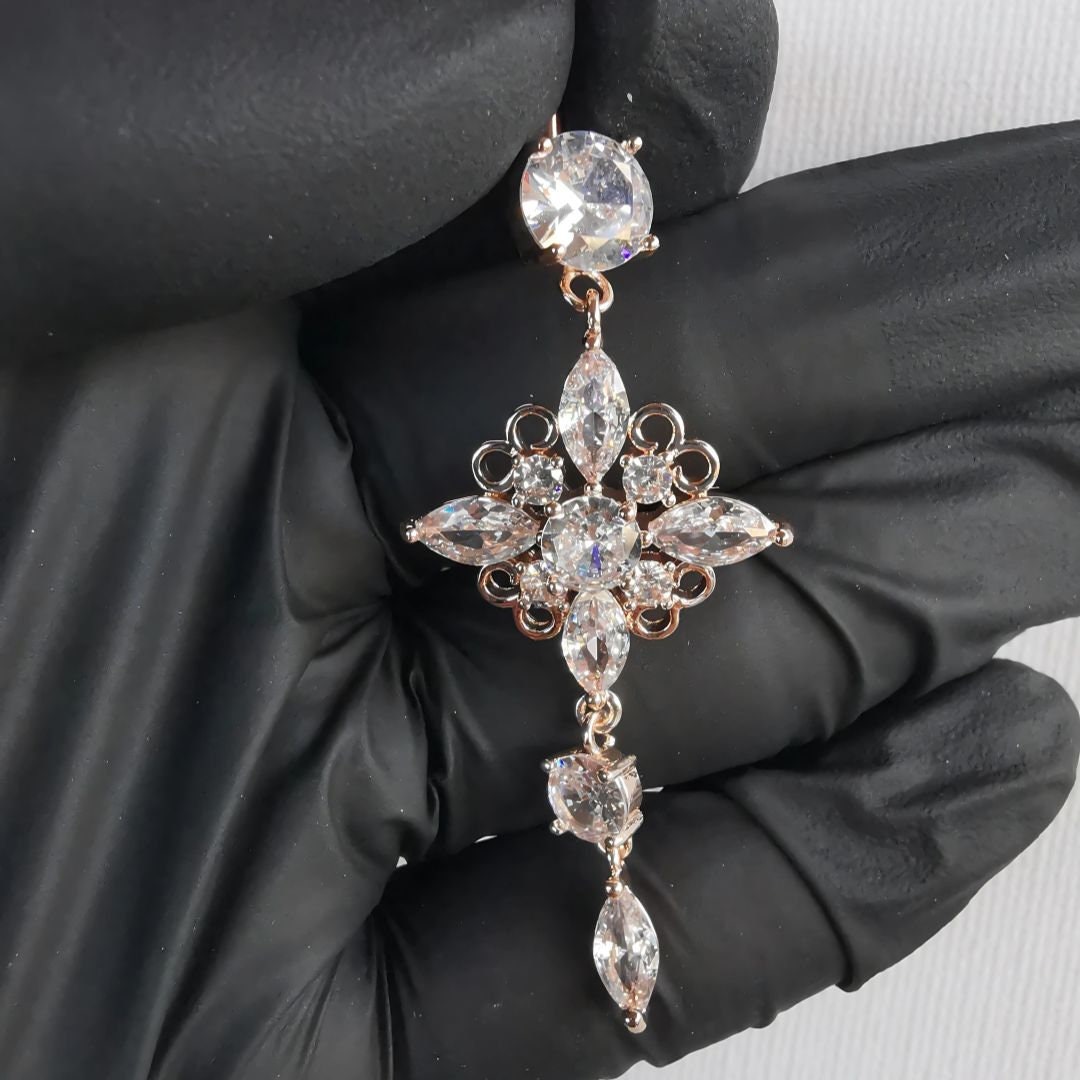 Navel Dangle Long Belly Button Piercing Gold Rose Rhombus Mandala Cubic ...