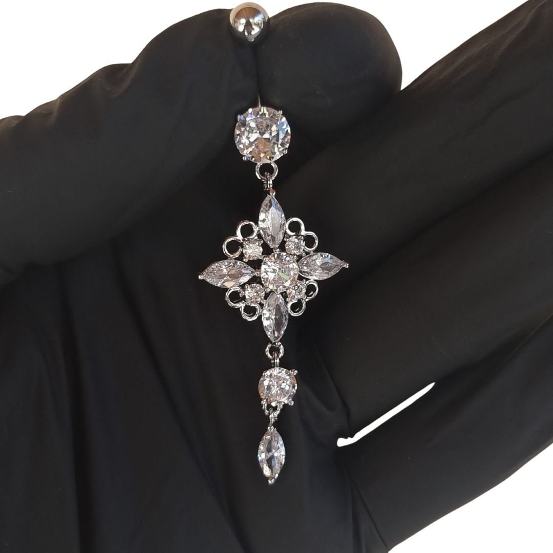 Navel Dangle Long Belly Button Piercing Silver With Rhombus Mandala ...