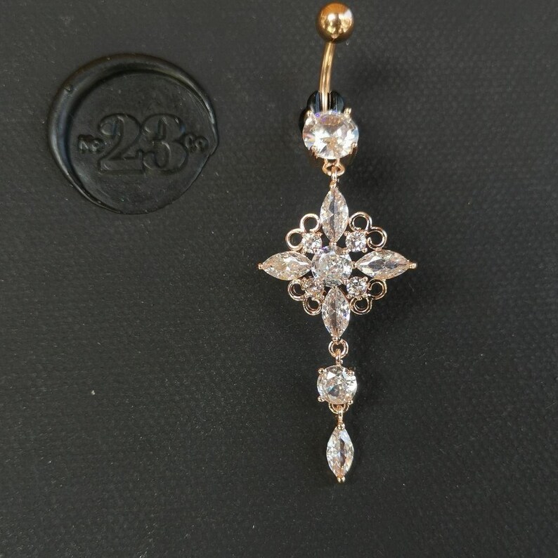 Silver Dangle Navel Piercing – Long Belly Button Jewelry With Rhombus ...