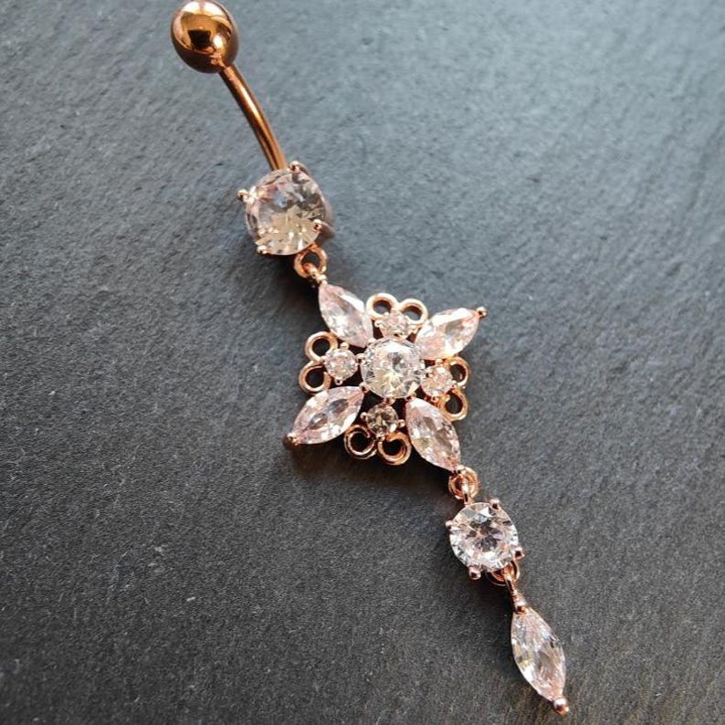 Silver Dangle Navel Piercing – Long Belly Button Jewelry With Rhombus ...