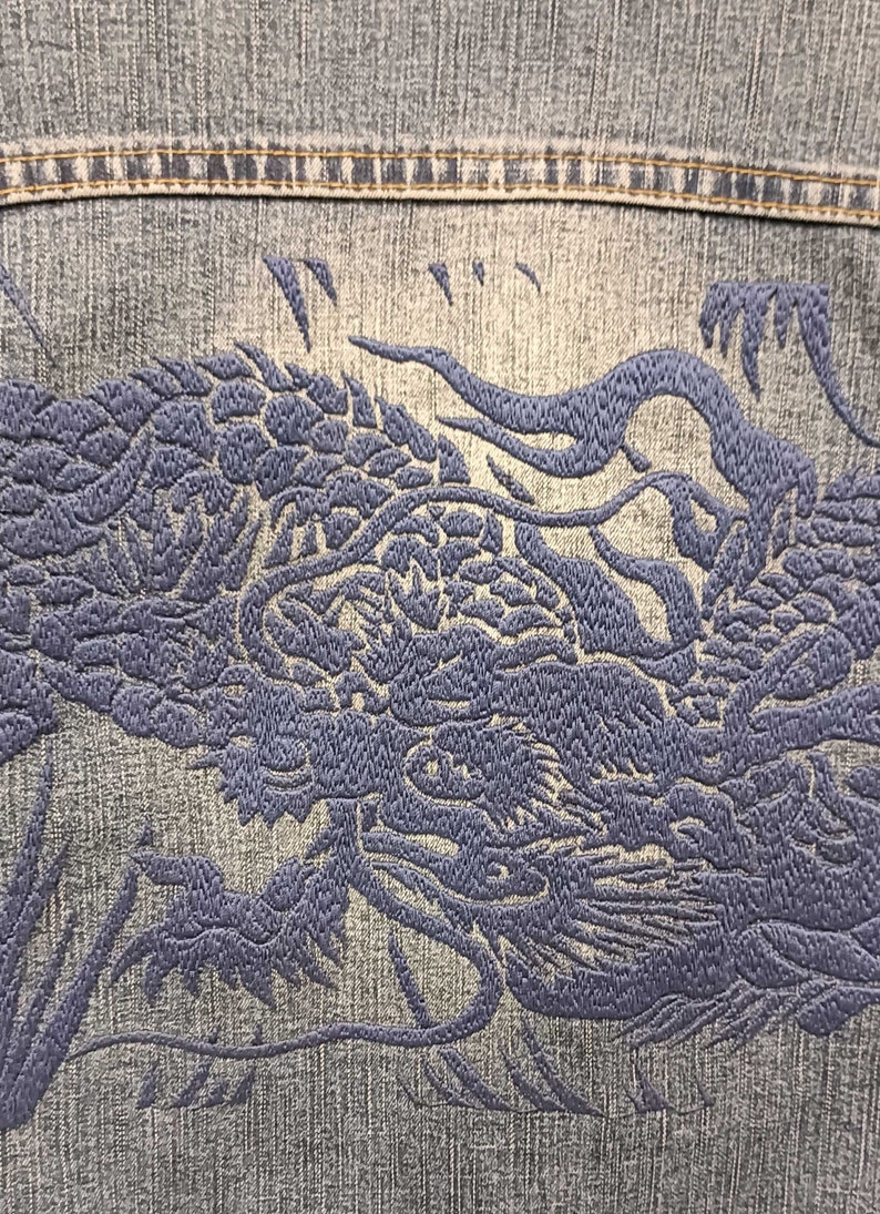 Denim Custom Jacket With Dragon Embroidery Size XL - Etsy