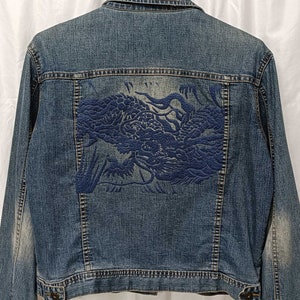 Denim Custom Jacket With Dragon Embroidery Size XL - Etsy