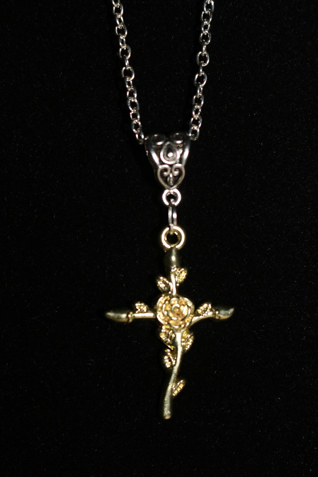 Golden Rose Cross Necklace - Etsy