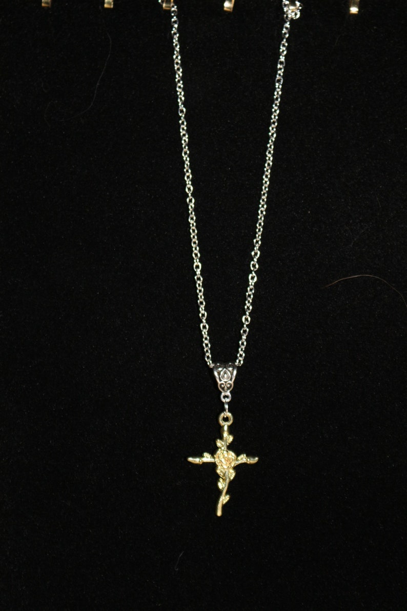 Golden Rose Cross Necklace - Etsy