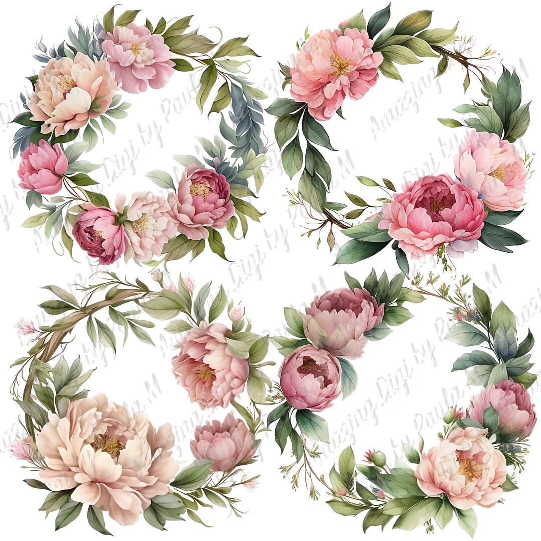 Peonies, Digital Wreaths, Digi-stamps, DIY Projects, Digital Graphics ...