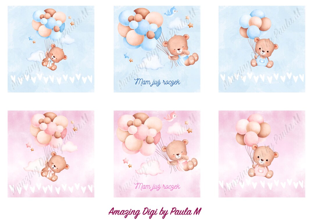 Teddy Bear for Birthday Digital Sheet Digistamps - Etsy