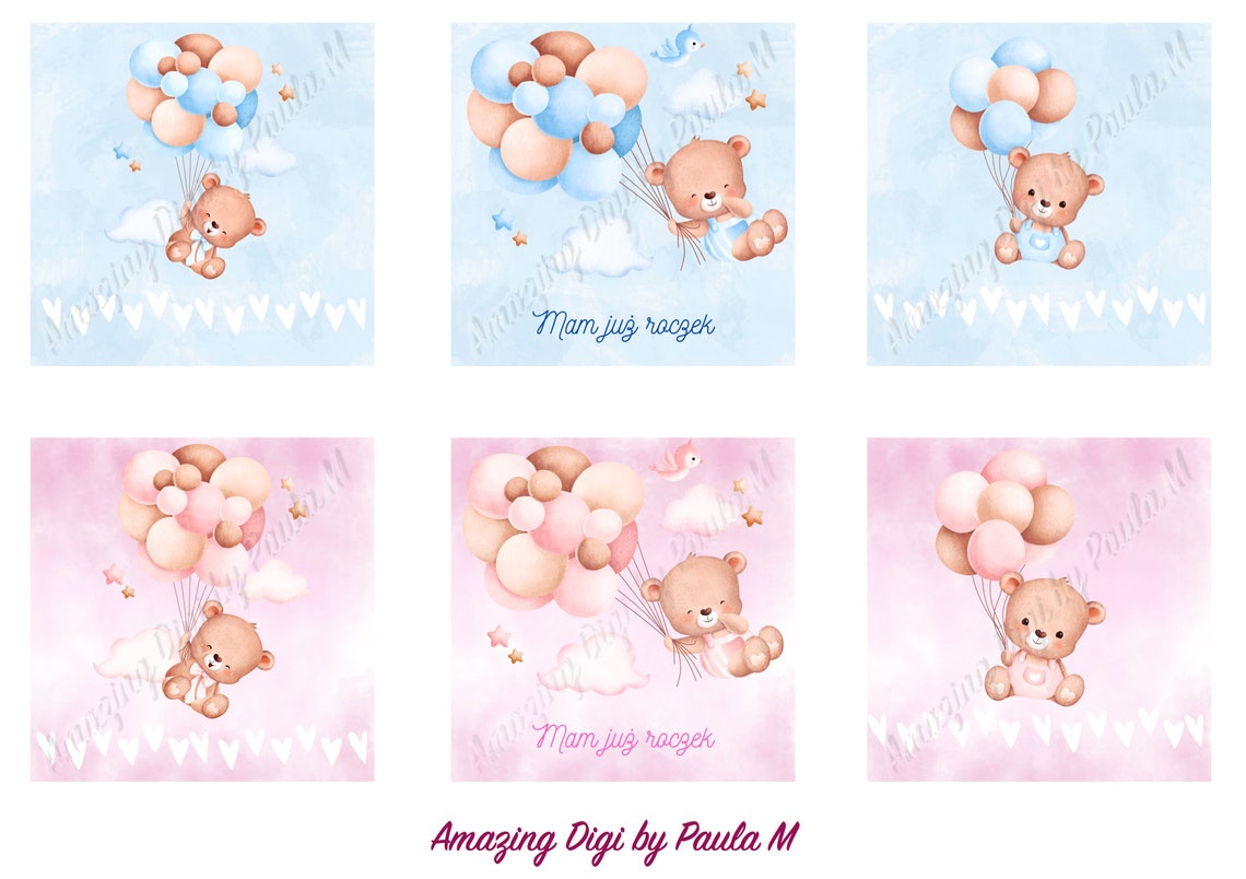 Teddy Bear for Birthday Digital Sheet Digistamps - Etsy