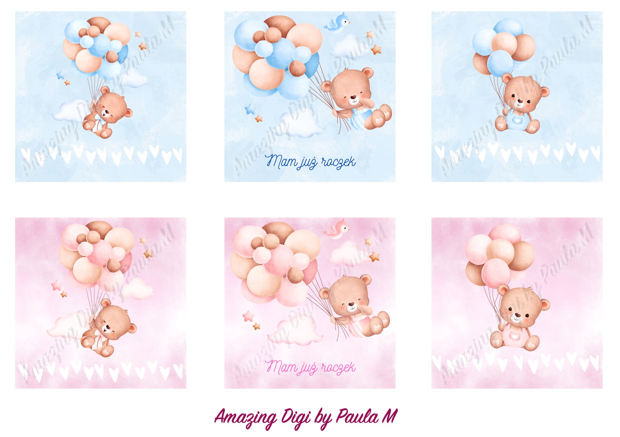 Teddy Bear for Birthday Digital Sheet Digistamps - Etsy
