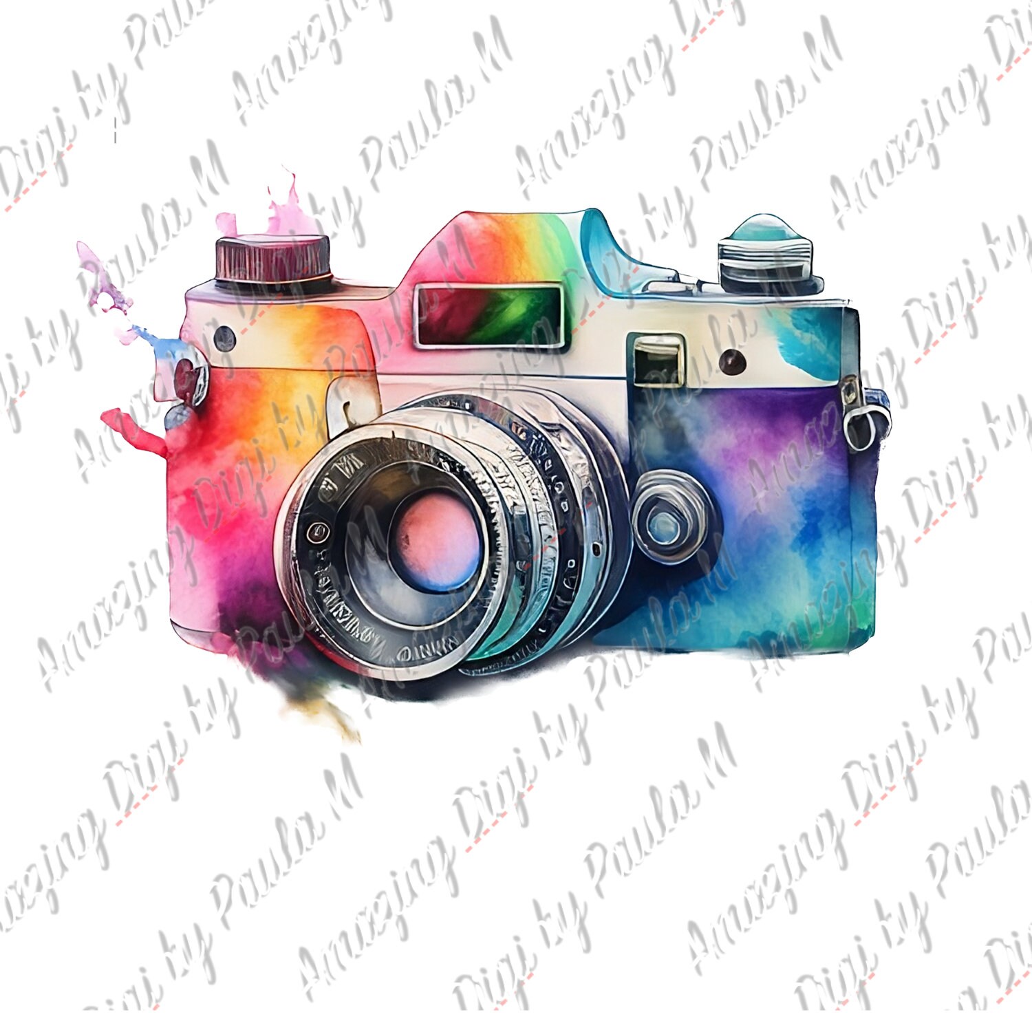 Watercolor Camera Splash Sublimation PNG, Vintage Camera Digital ...