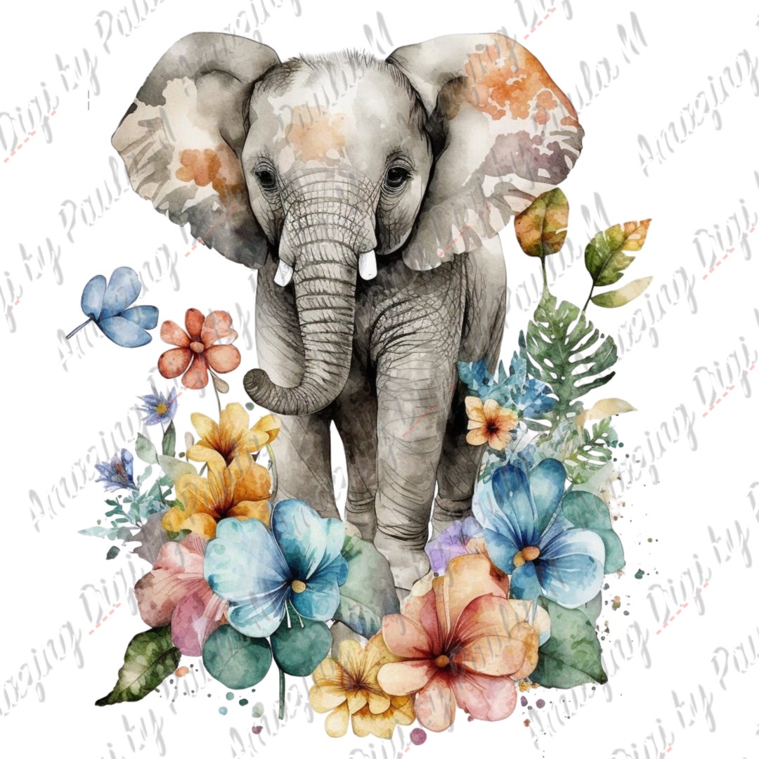 Flower Baby Elephant Sublimation Clipart, Elephant, Baby Elephant ...