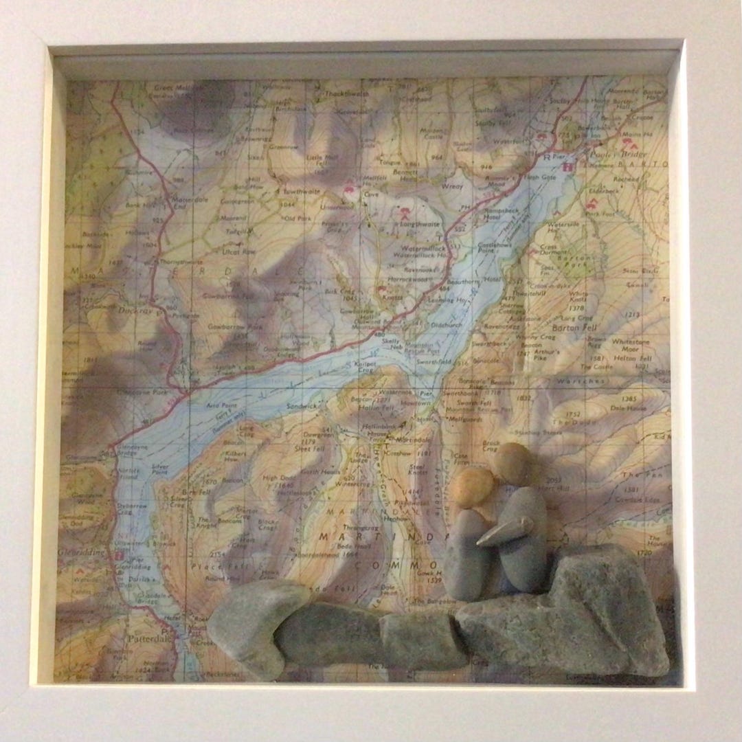 Lake District Map Art, Pebble Couple Overlooking Romantic Ullswater ...