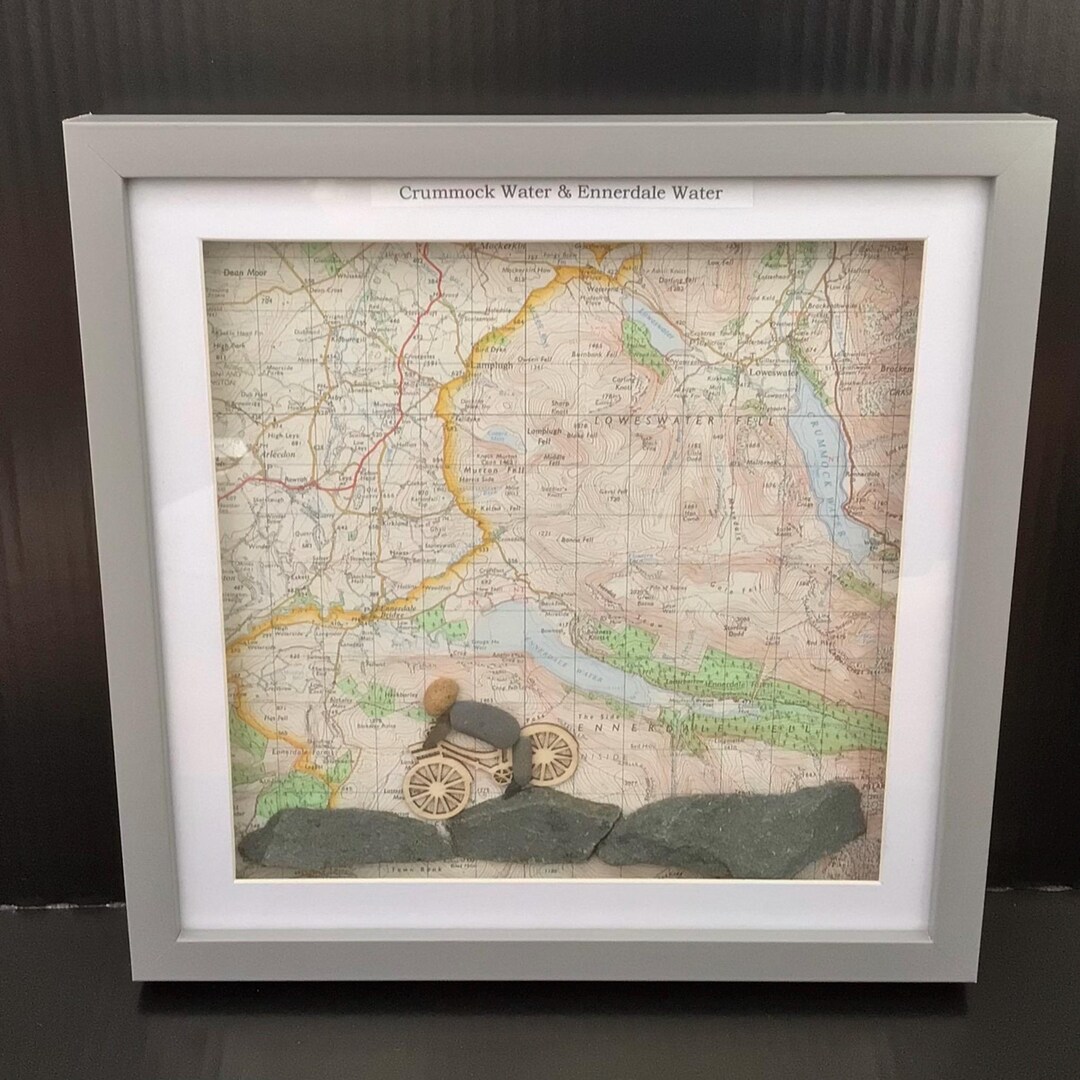 Lake District Map Art: Cyclist on Slate Path, Framed Pebble Art - Etsy UK