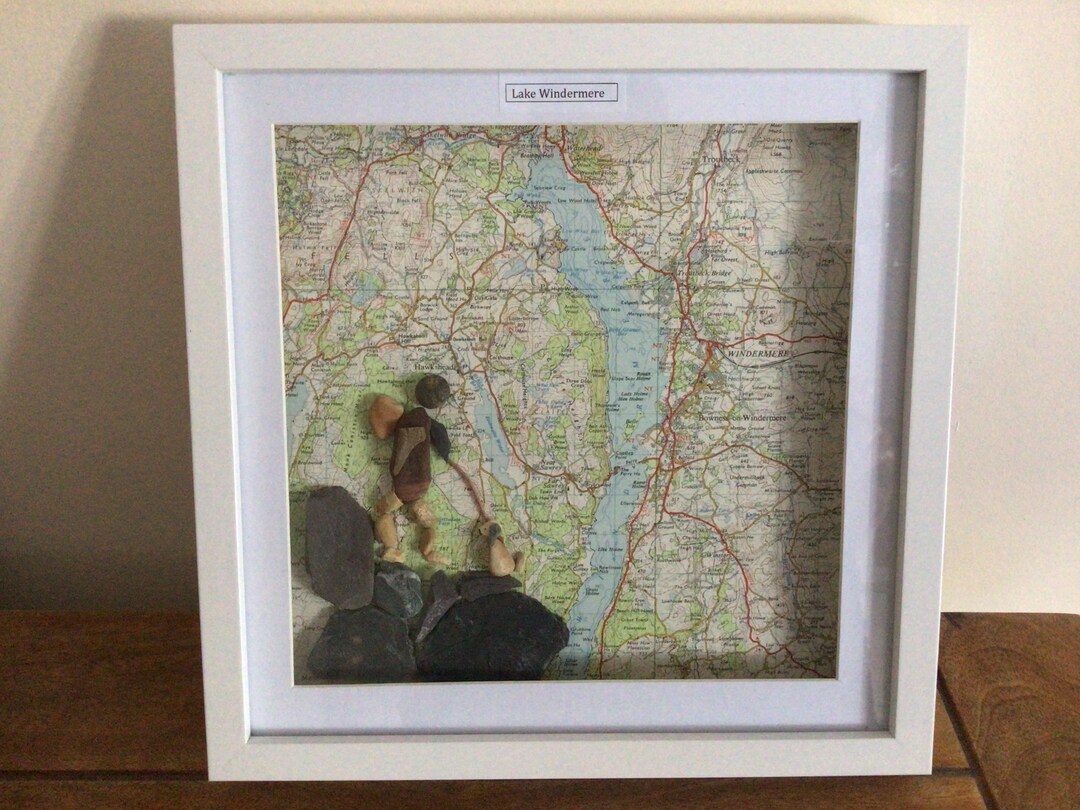 Lake District Map Art: Slate, Pebble Walker & Dog - Framed - Etsy UK