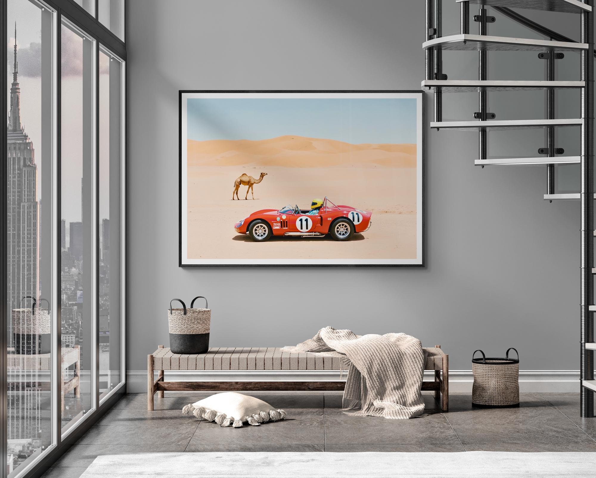 Fine Art Red Vintage Race Car in Desert With Camel Print - Framed Fine ...