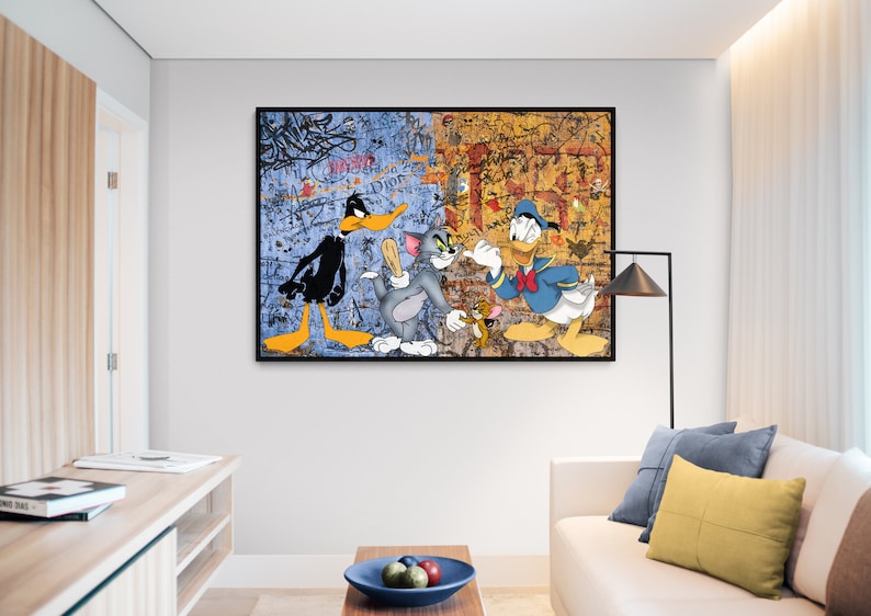 Fine Art Tom and Jerry Cartoon Mixed Media Graffiti Style Framed Poster ...