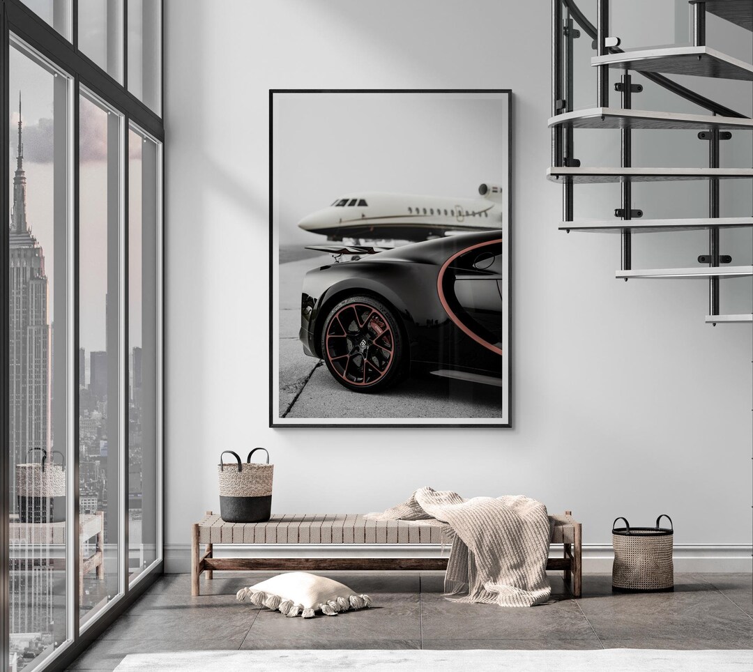Fine Art Bugatti Supercar and Private Jet Print - Framed Fine Art ...