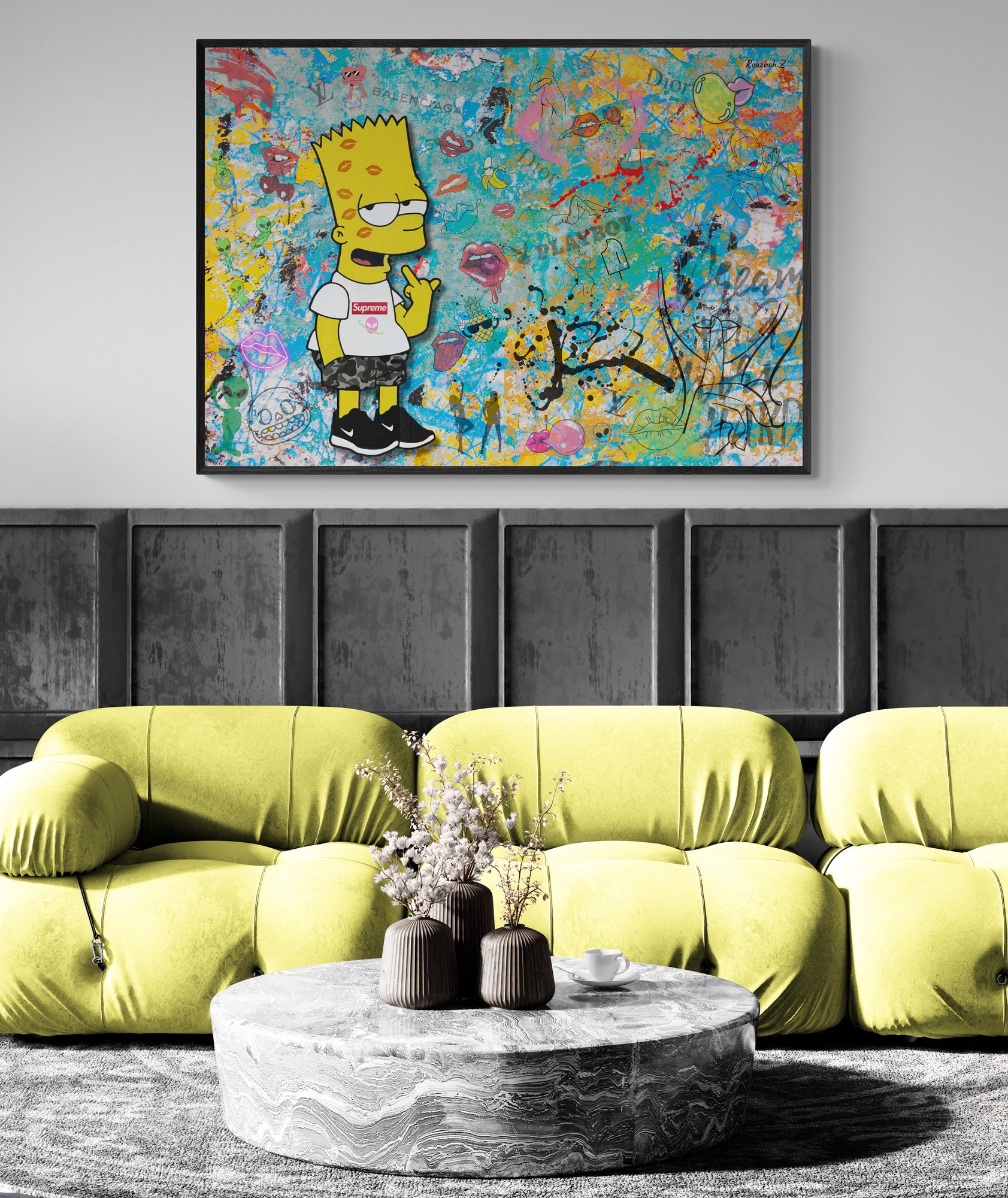Graffiti Style Simpsons Cartoon Mixed Media Poster Wall Art Colorful ...