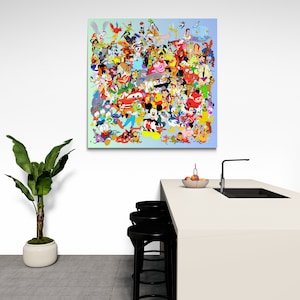 Abstract Disney Cartoon Characters Canvas Wall Art - Fun and Playful ...