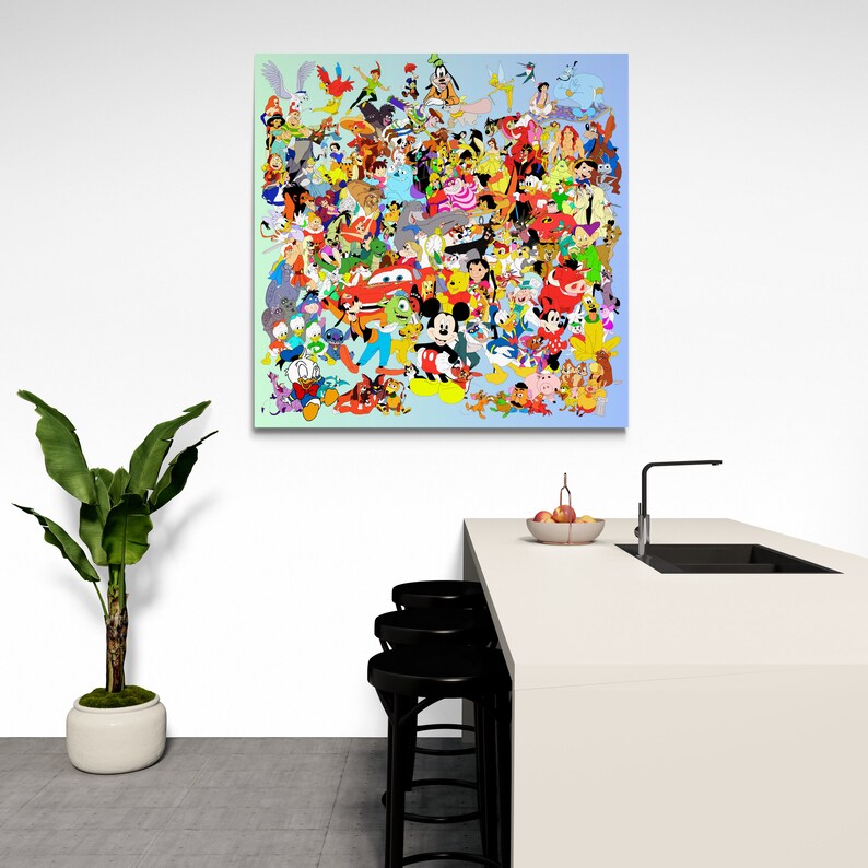 Abstract Disney Cartoon Characters Canvas Wall Art - Fun and Playful ...