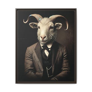 Classic Goat Portrait in Suit - Unique Vintage Photo Art, Framed Canvas ...