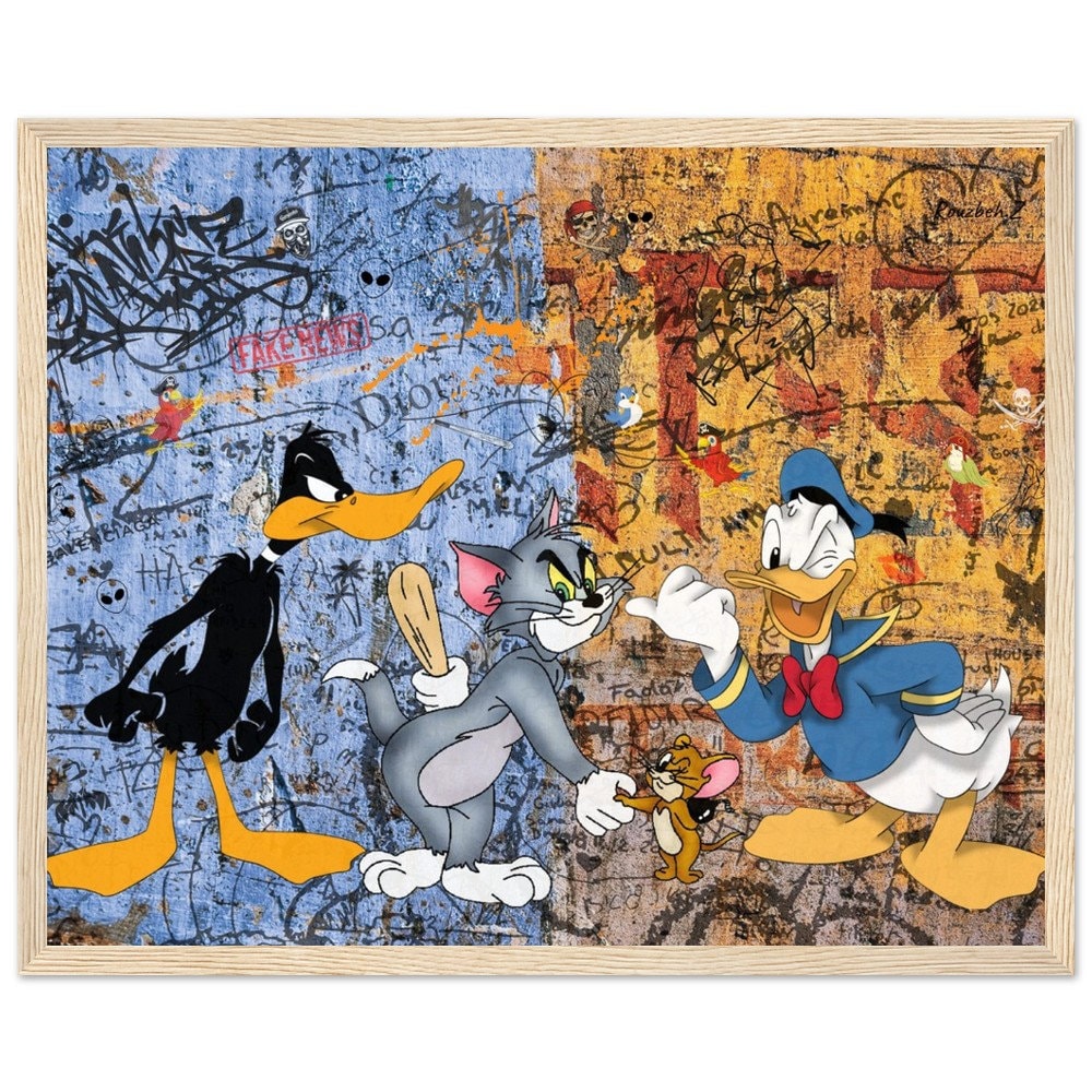 Fine Art Tom and Jerry Cartoon Mixed Media Graffiti Style Framed Poster ...
