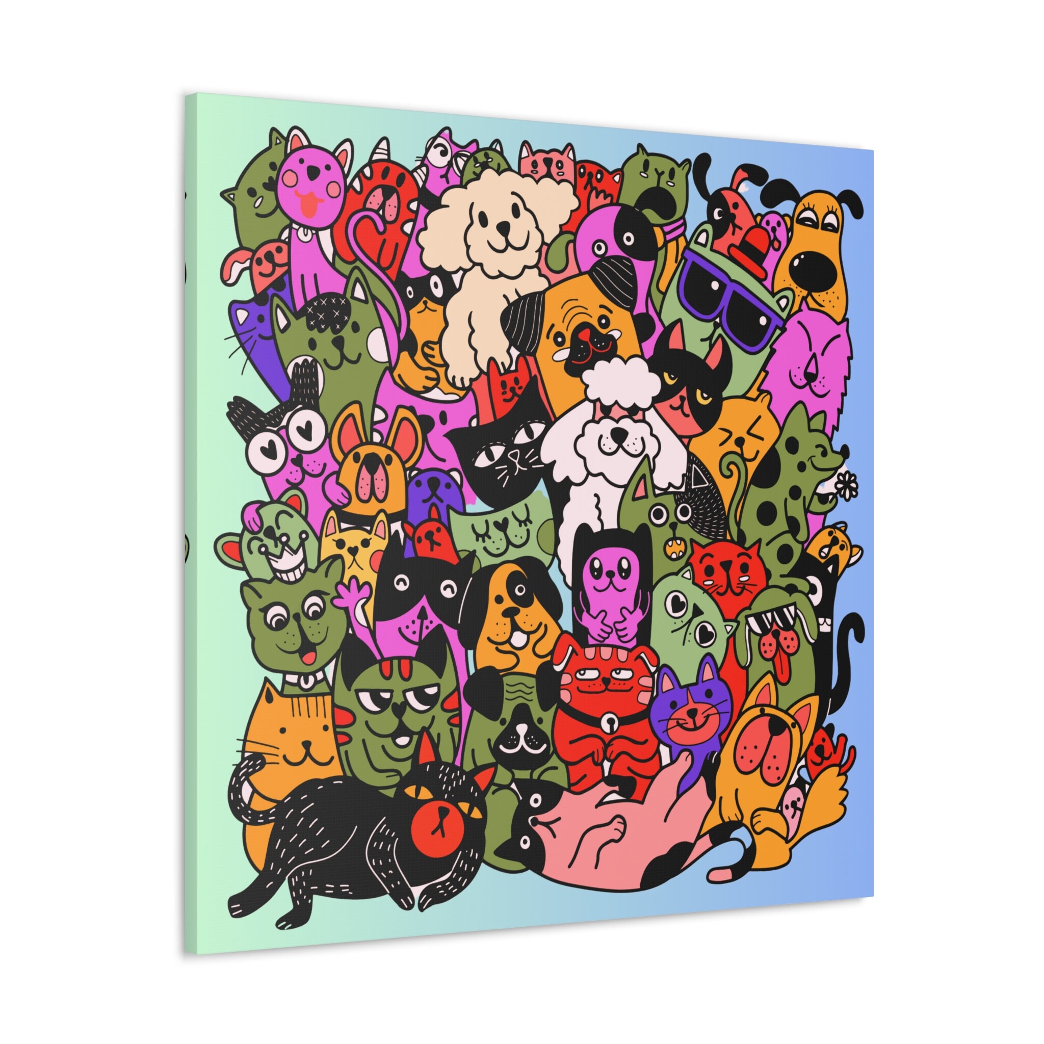 Funny Dogs and Cats Cartoon Characters Canvas Wall Art Fun and Playful ...
