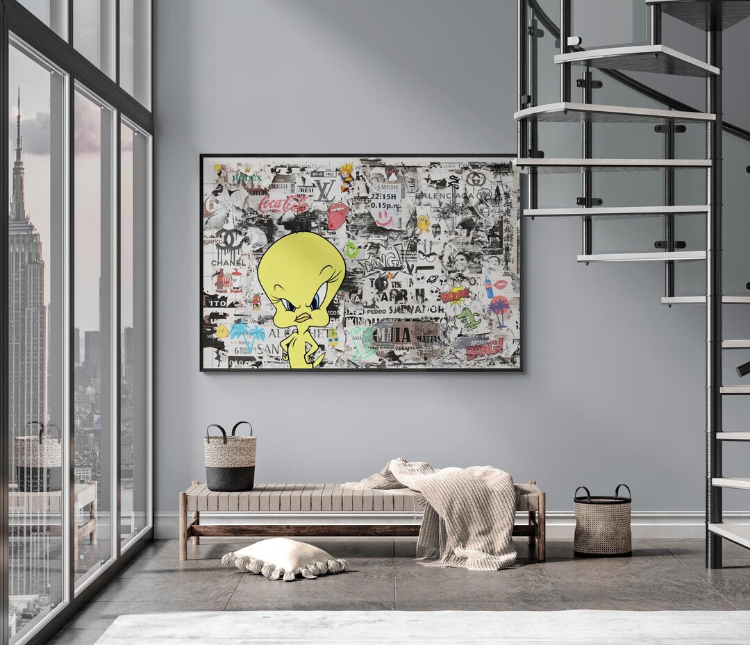 Fine Art Mixed Media Cartoon Wall Art Framed Tweety Bird Pop Art Print ...